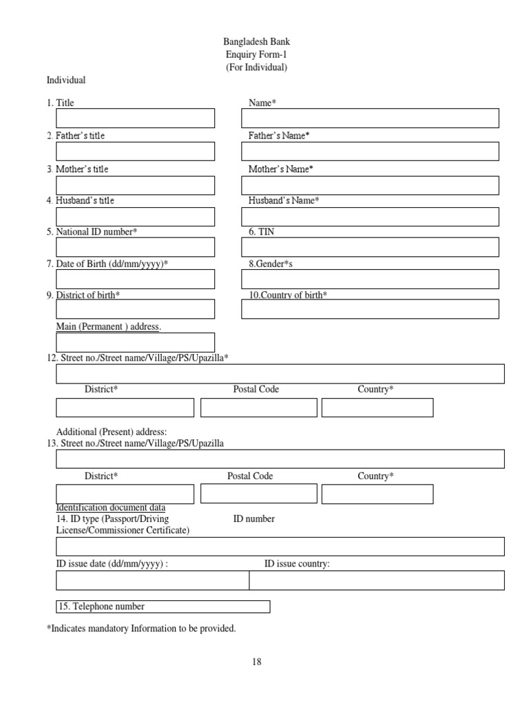 Bangladesh Bank Enquiry Form-1 | PDF