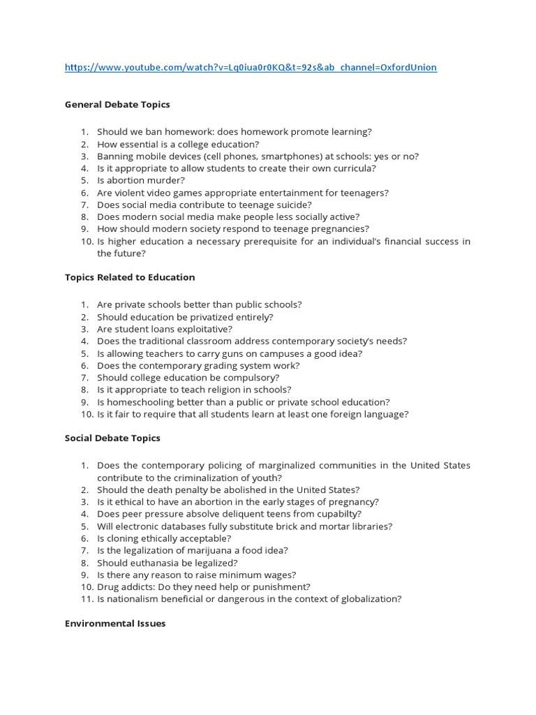 Debate Topics High School | PDF