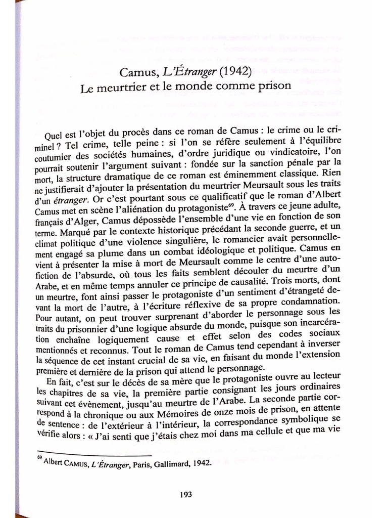 Camus, L'Etranger | PDF