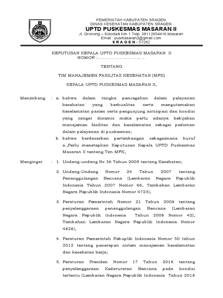 SK & Uraian Tugas MFK | PDF