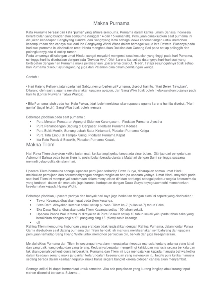 Makna dan Upacara Purnama dalam Hindu | PDF