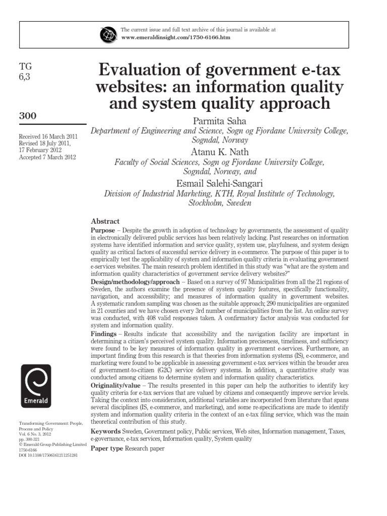 Evaluating Government E-Tax Website Quality | PDF | E Government ...