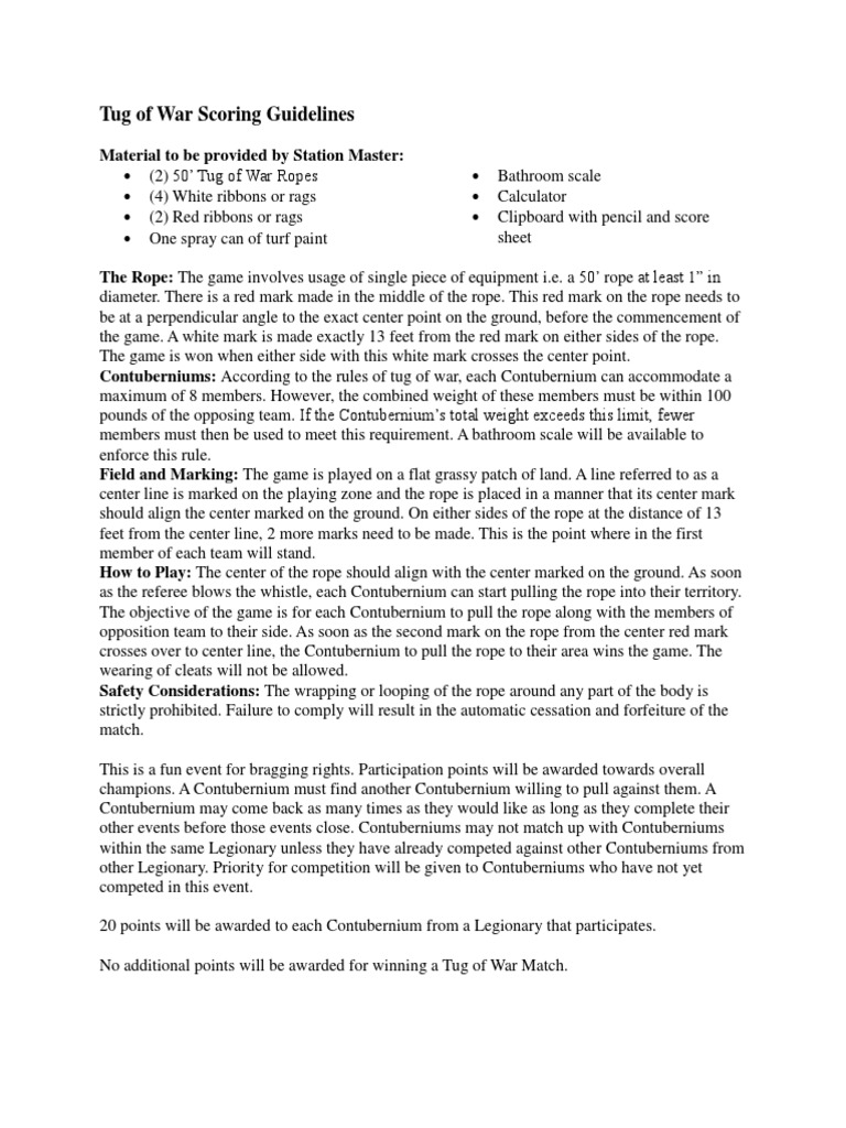 Tug of War Scoresheet | PDF | Sports