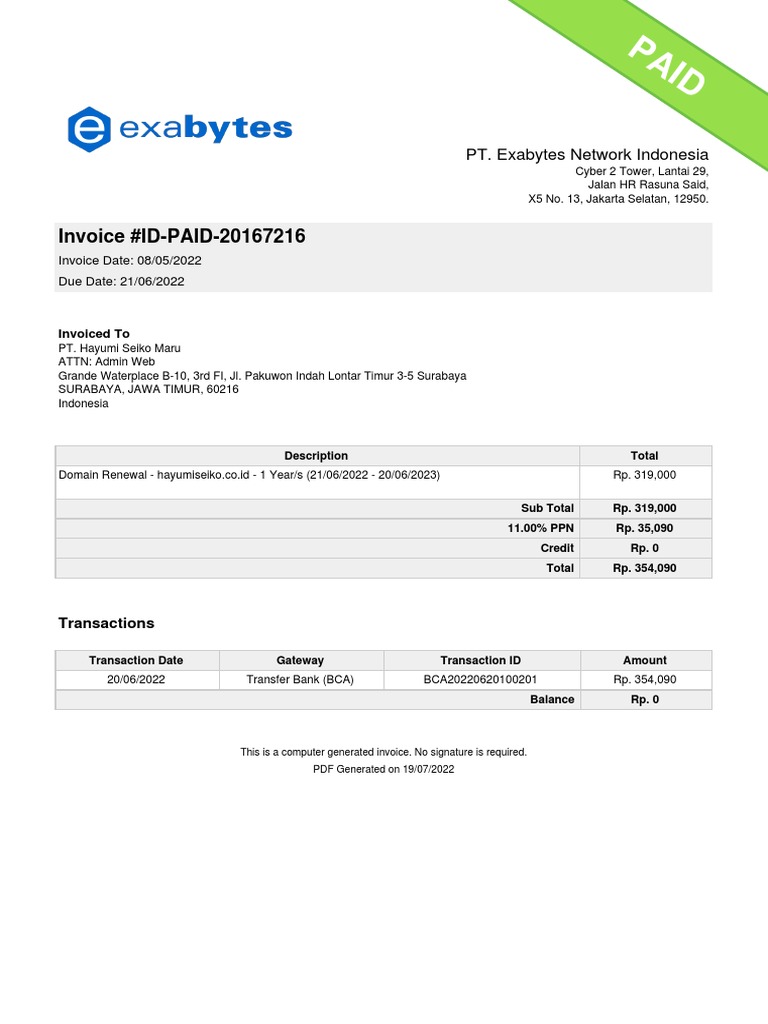Invoice ID PAID 20167216 | PDF