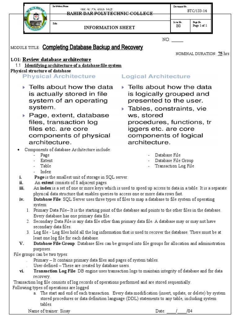 Database Backup and Recovery Guide | PDF | Backup | Databases