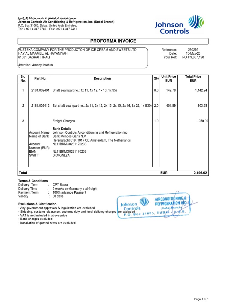 Proforma Invoice - 230292 - Fusteka | PDF