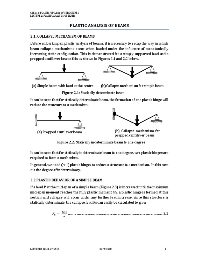 CSE 312 - Lecture 2 - Plastic Analysis of Beams | PDF | Beam (Structure ...
