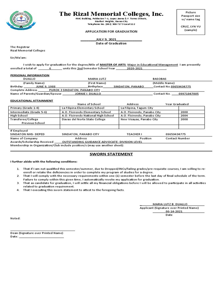 Application For Graduation | PDF
