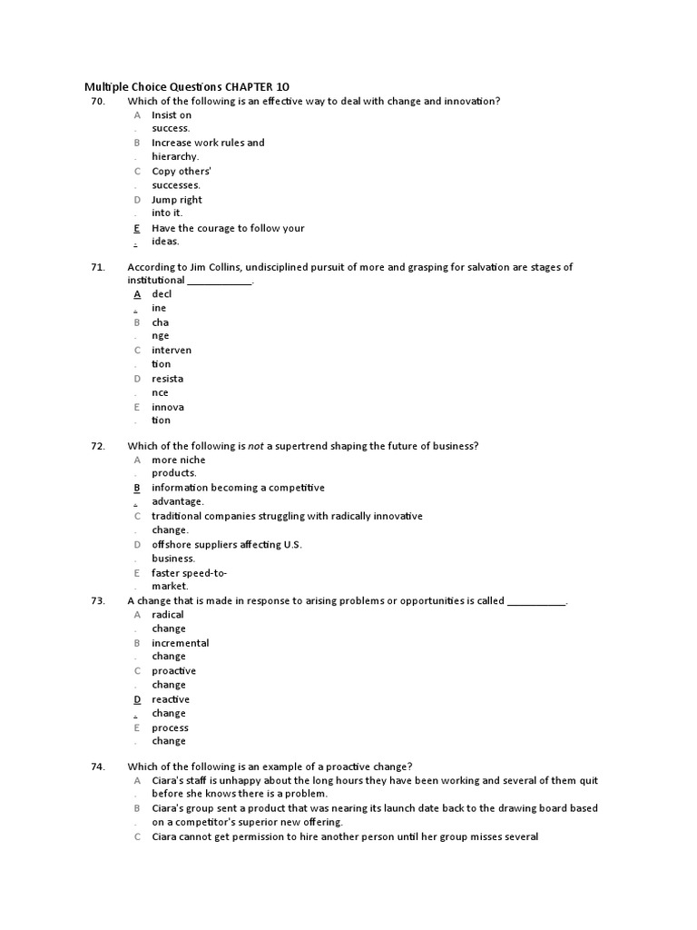 Chapter 10 Multiple Choice Questions | PDF | Innovation | Turnover ...
