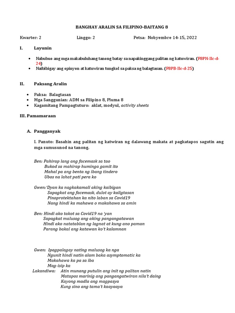 Filipino 8 - LP - Q2 - M2 | PDF