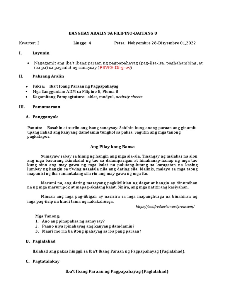 Filipino 8 LP - Q2 - M4 | PDF