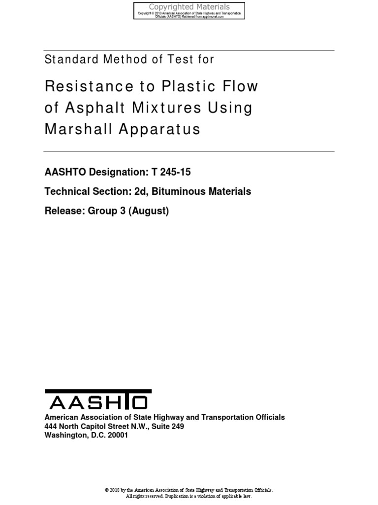 AASHTO - T 245-15 - Resistance To Plastic Flow of Asphalt Mixtures ...