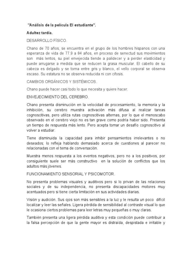 Análisis de La Película El Estudiante | PDF | Adultos | Vejez