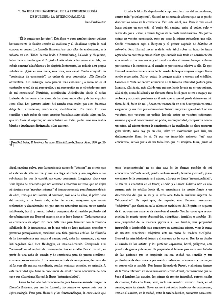 Jean-Paul Sartre - Una Idea Fundamental de La Fenomenología de Husserl ...