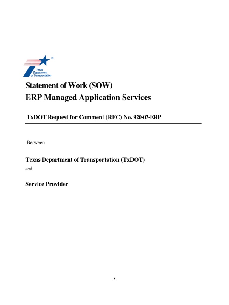 Statement of Work (Sow) Erp Managed Application Services: Txdot Request For Comment (RFC) No ...