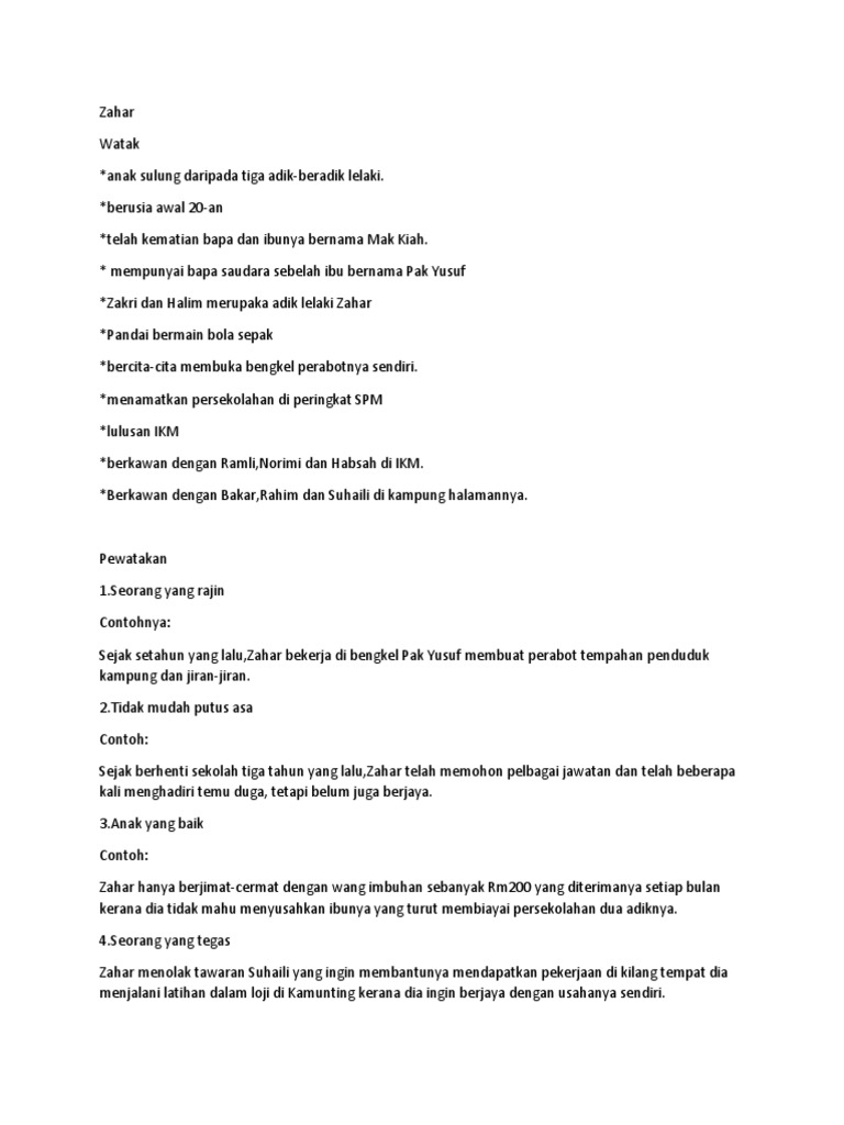 Watak Perwatakan Meniti Impian | PDF