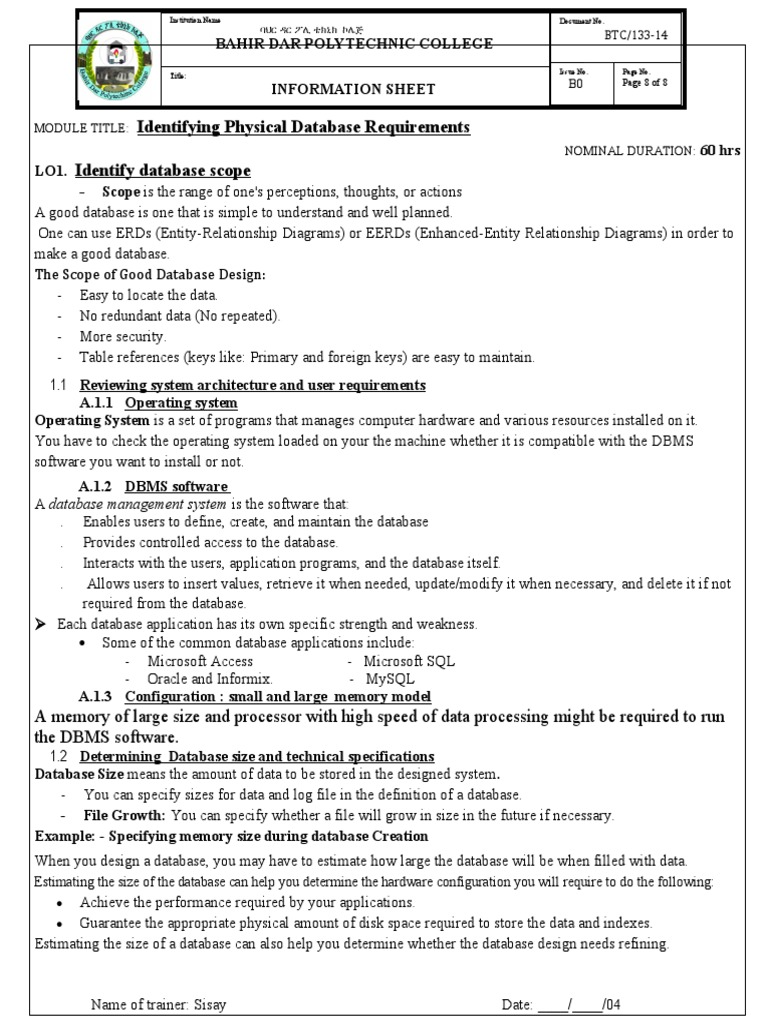 Identifying Physical Database Requirements Pdf Databases Information Security
