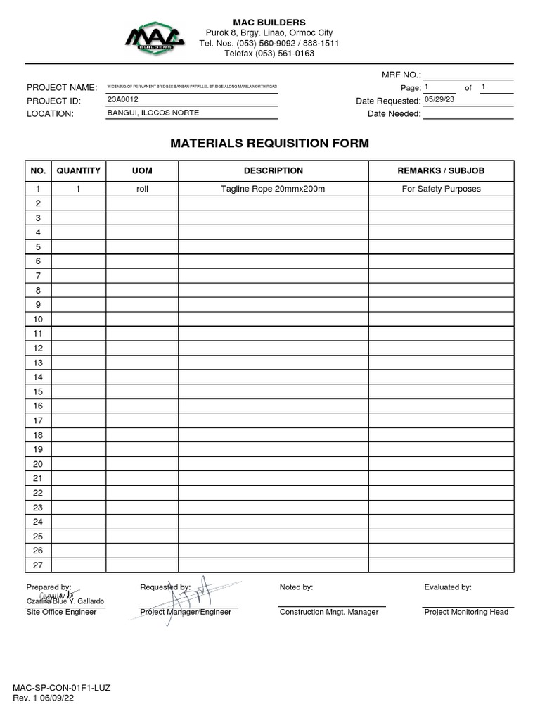 Construction Materials Request | PDF