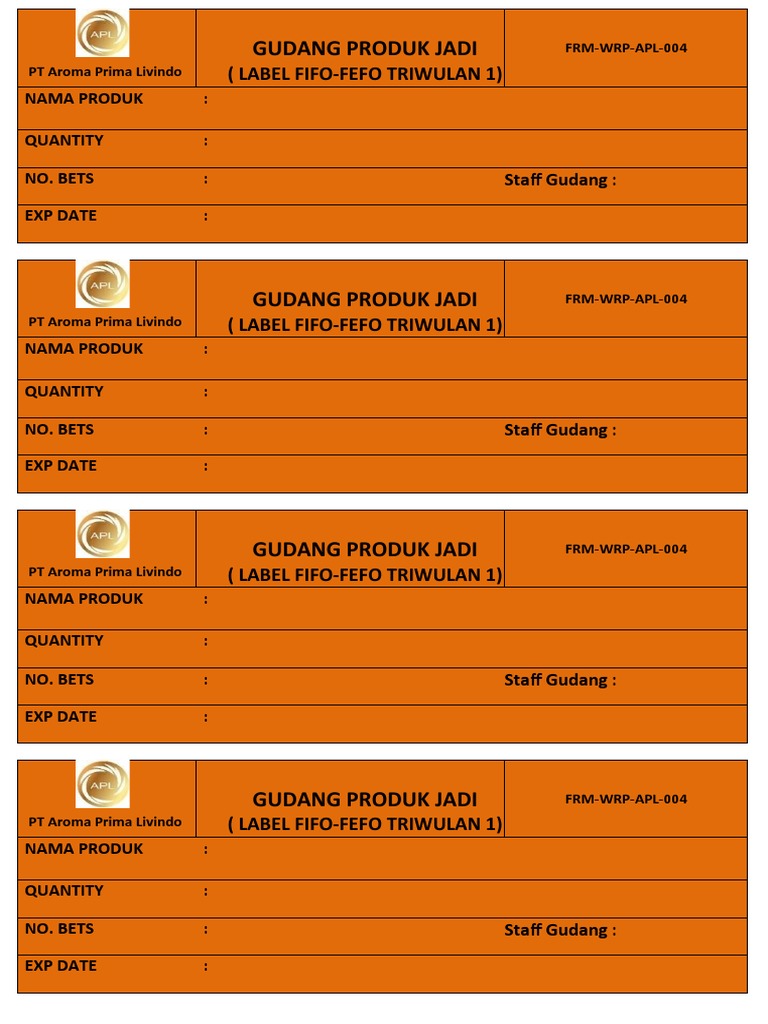 Stiker Fifo Triwulan 1 (Warna Orange 1 Rim) | PDF