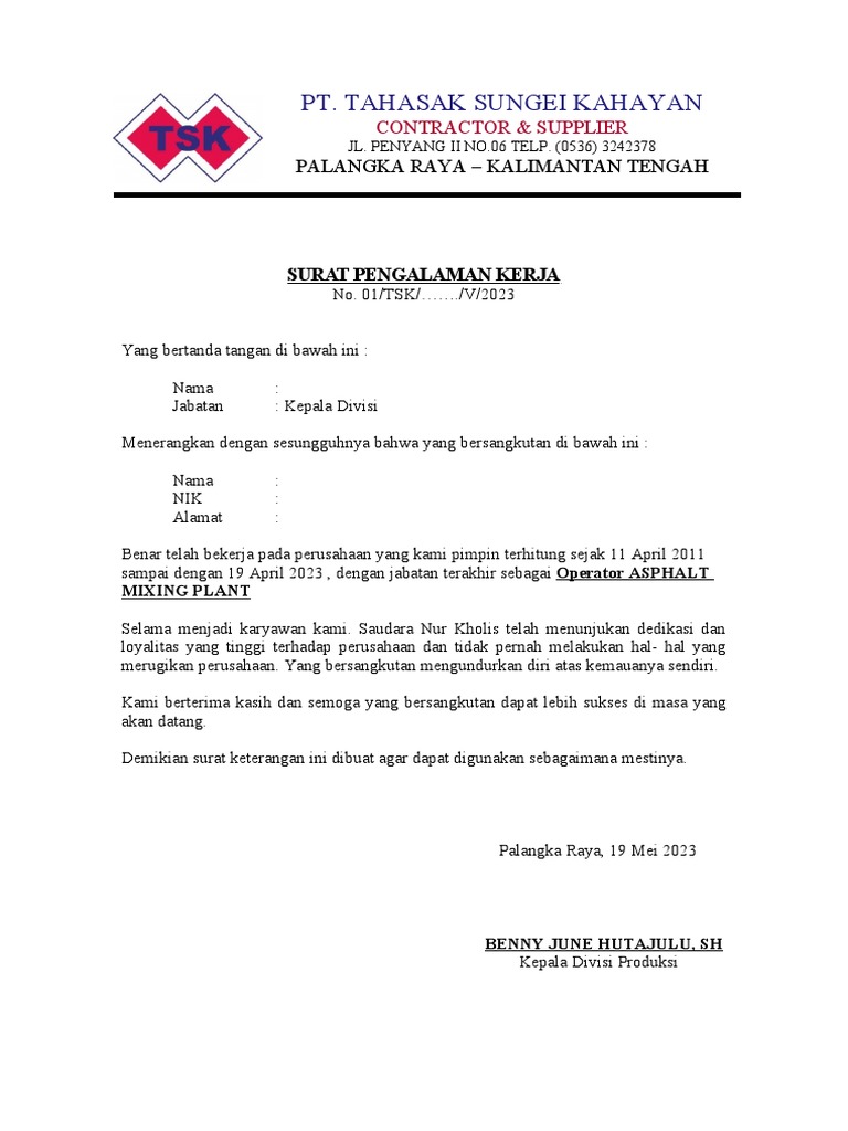 Surat Pengalaman Kerja | PDF