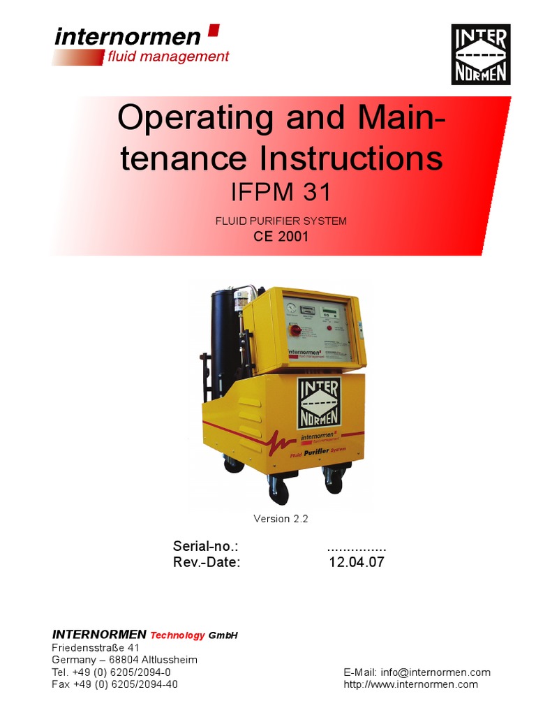 Oil Purifier Ifpm31 - Man - GB | PDF | Pump | Valve
