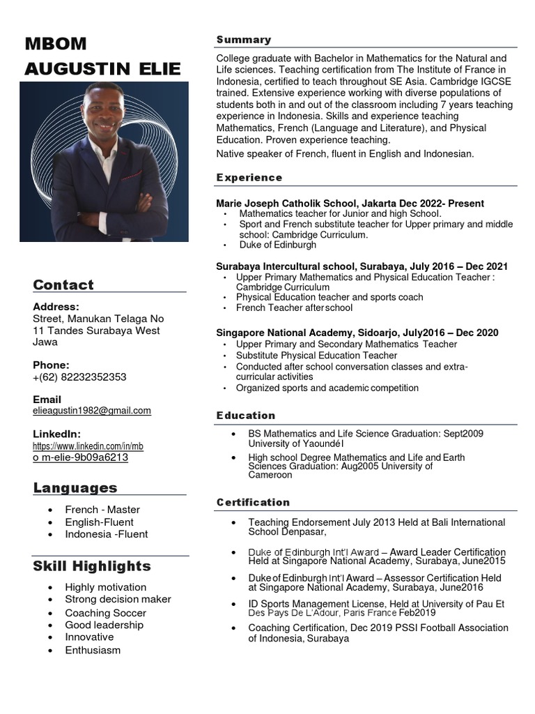 Elie Maths CV 1 | PDF | Teachers | Curriculum