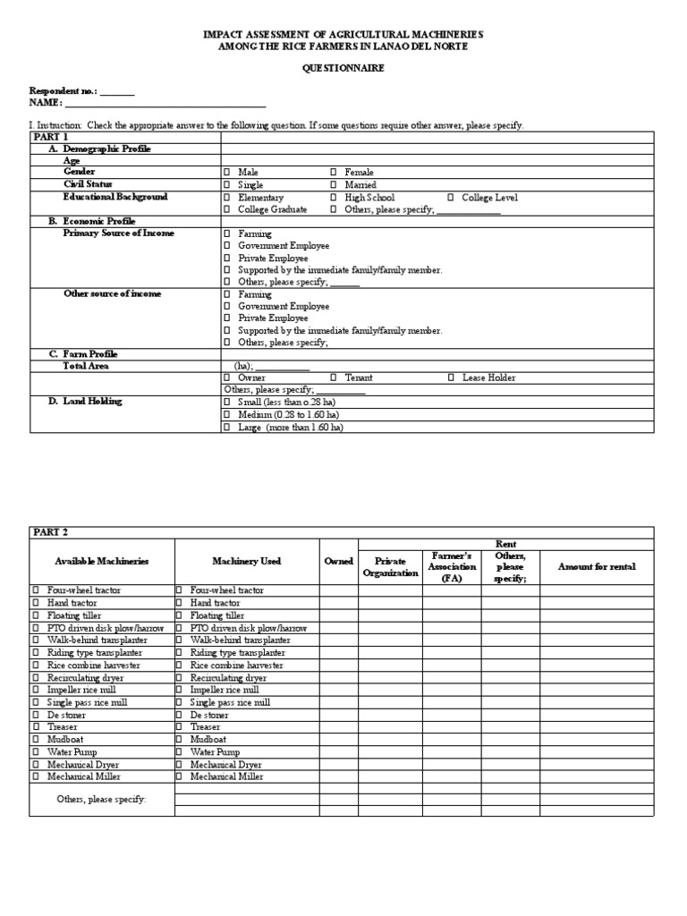 Questionnaire | PDF | Agricultural Machinery | Tractor
