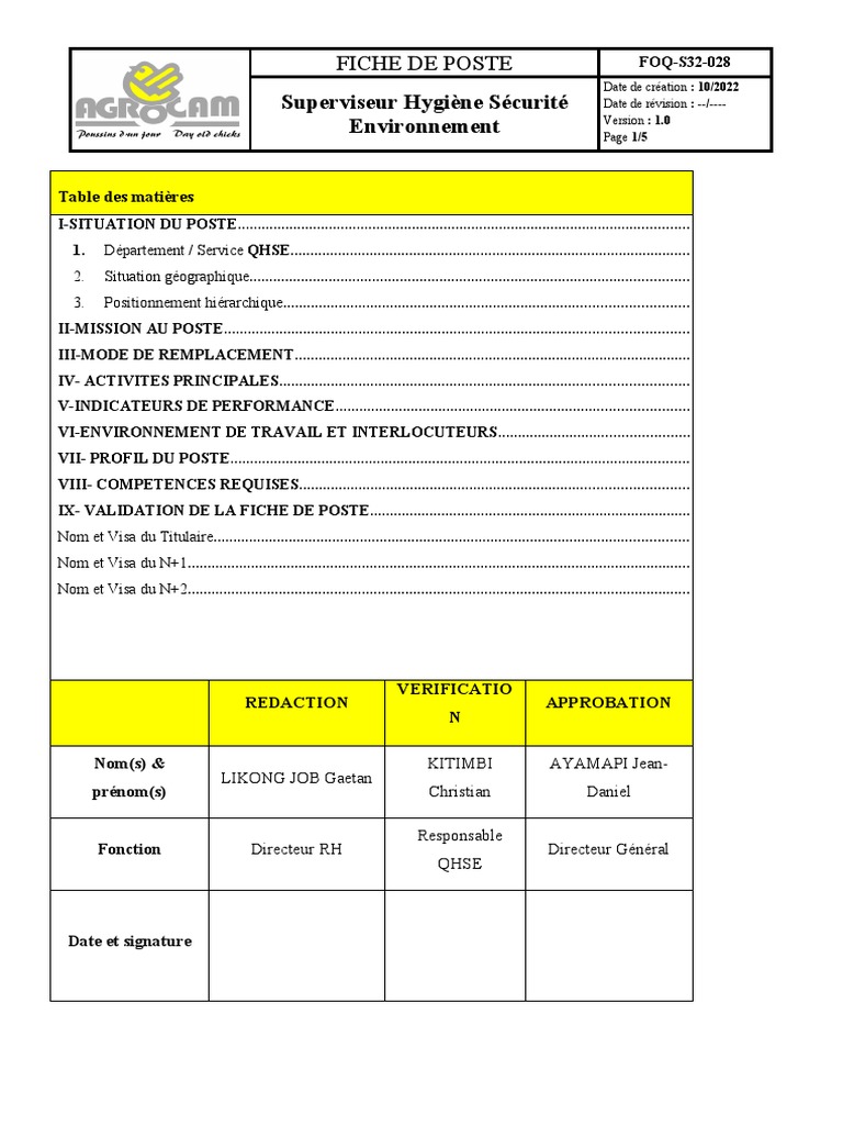 Fiche de Poste : Superviseur HSE | PDF | Sécurité | Business