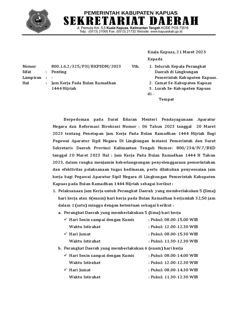 Se Jam Kerja Ramadhan 1444 H-1 | PDF