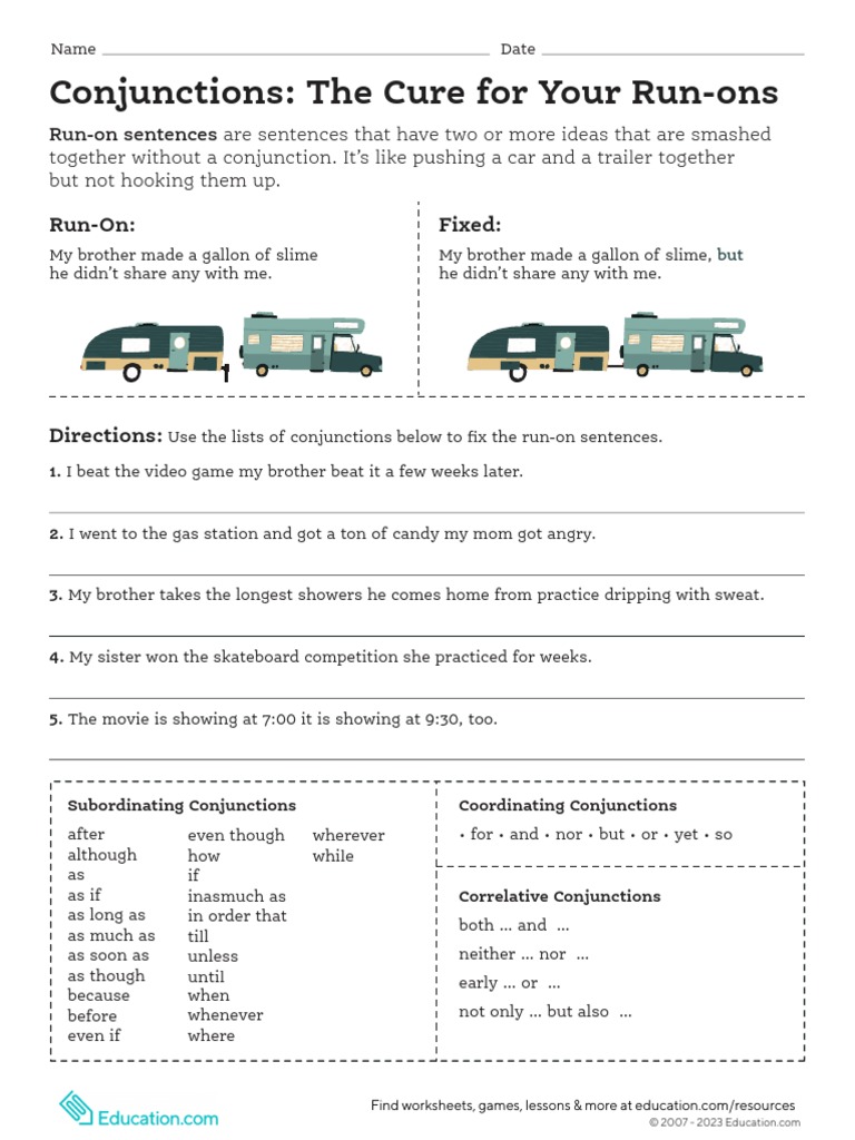Conjunctions The Cure For Your Run Ons | PDF
