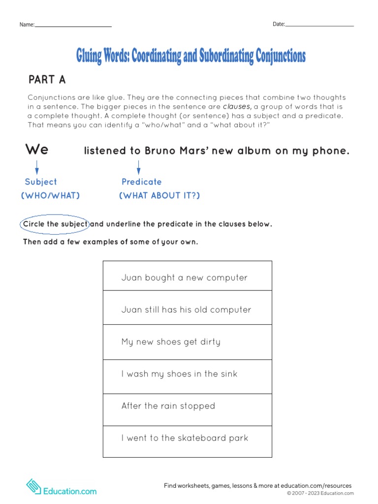 Gluing Words Coordinating and Subordinating Conjunctions | PDF | Clause | Syntax