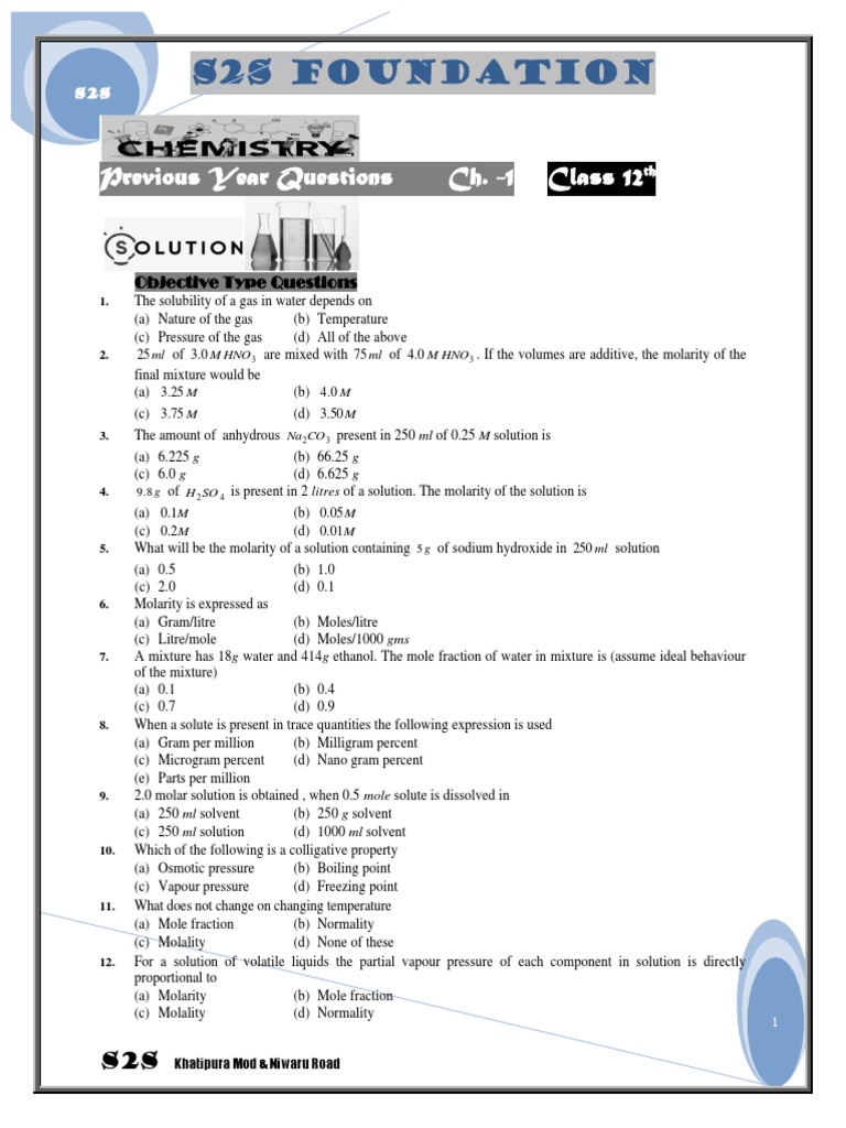 Pyqs & MCQs Ch-1 Class 12th Chem | PDF