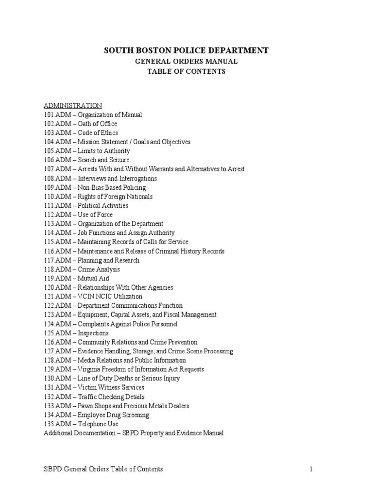 South Boston, VA Police General Orders | PDF