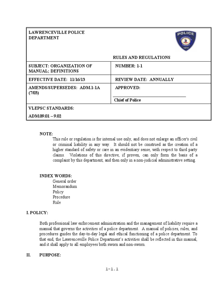 Lawrenceville Police Department Rules, Regulations, & General Orders ...