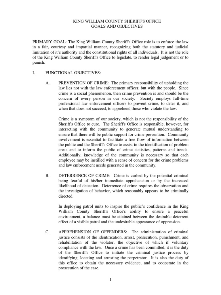 King William County Sheriff's Office Goals | PDF | Miranda Warning ...