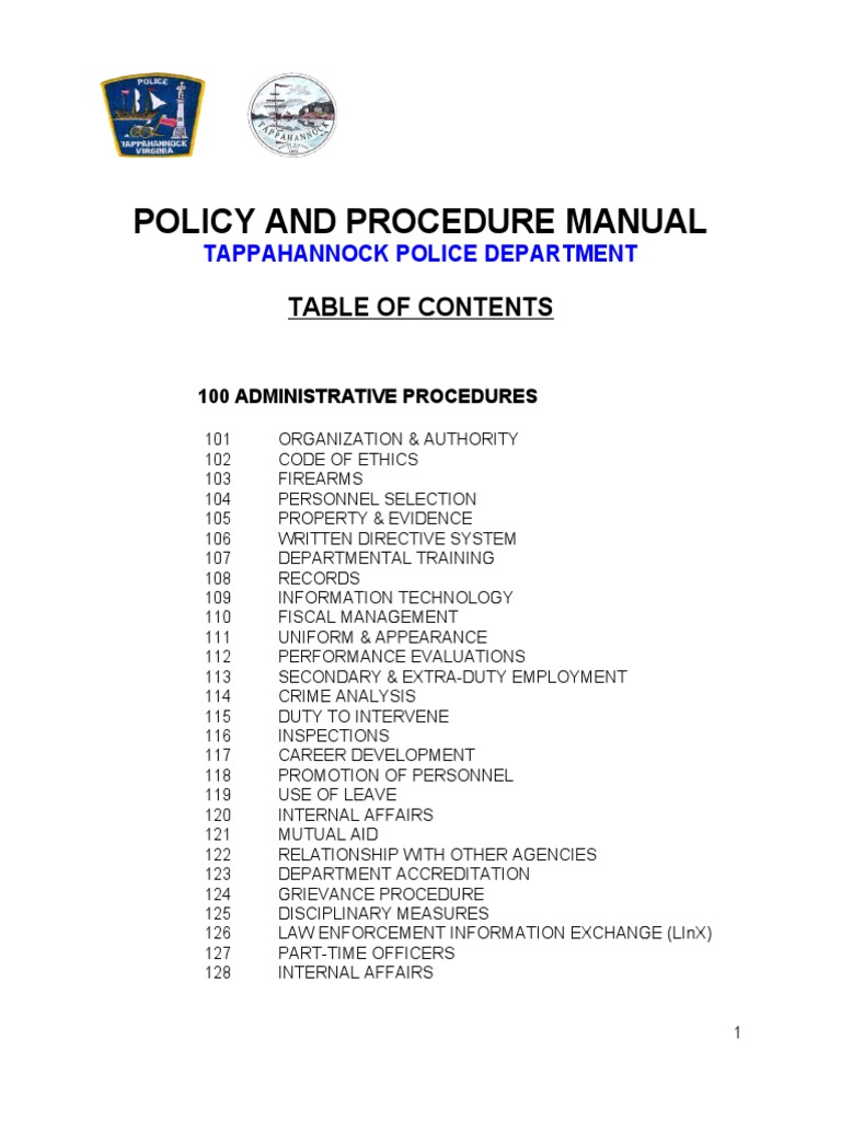 Tappahannock, VA Police Department Policies & Procedures Manual | PDF ...