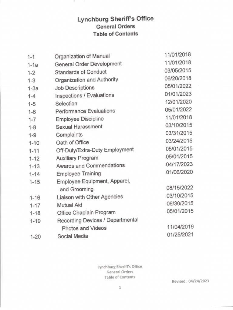 Lynchburg Sheriff's Office General Orders | PDF