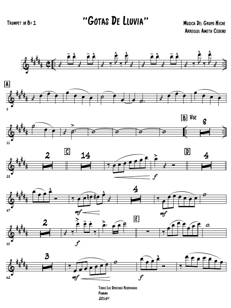 Grupo Niche - Gotas de Lluvia Arreglo 2015 - Trumpet in BB 1 | PDF