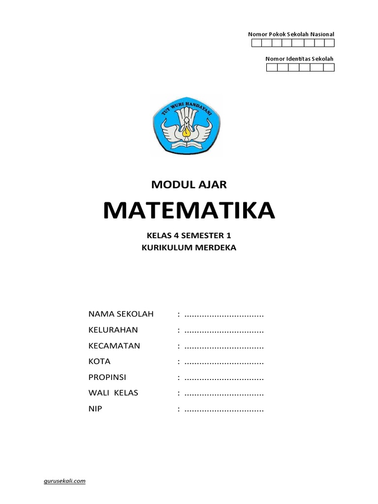Modul Ajar Matematika Kelas 4 Semester 1 (Gurusekali) | PDF