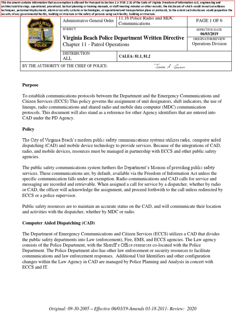 11.16 Police Radio and Cad Communications - Redacted | PDF | National ...