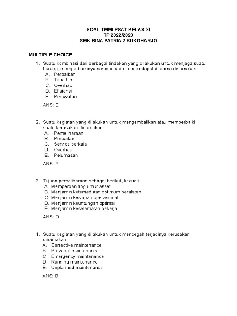 Soal Psat Tmmi Kelas Xi 2223 | PDF