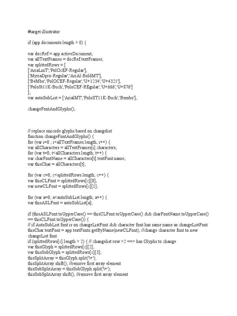 Illustrator Font and Glyph Replacement Script | PDF