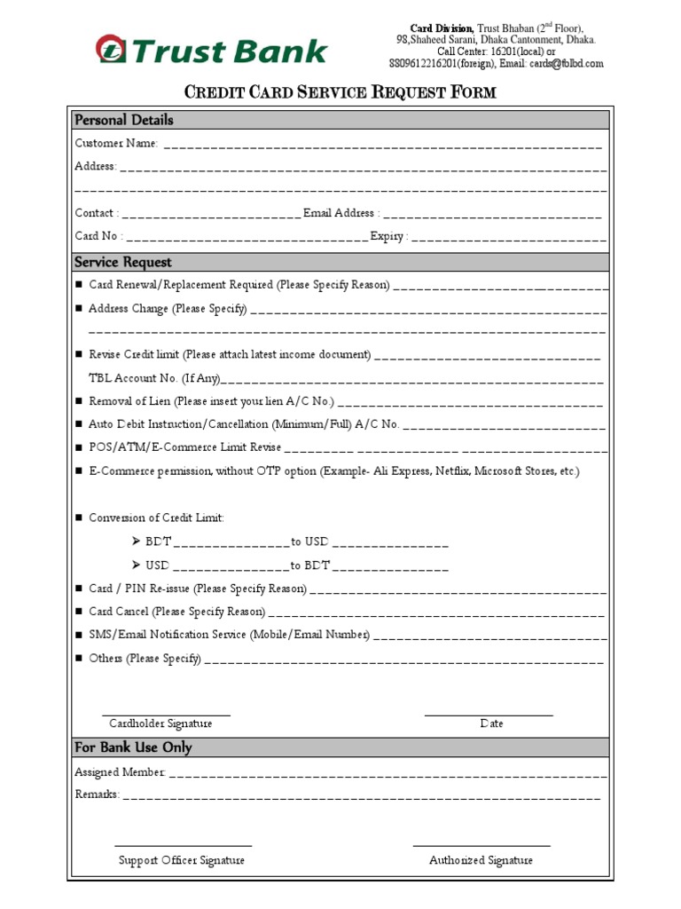 Credit Card Service Request Form | PDF | Computing | Payments
