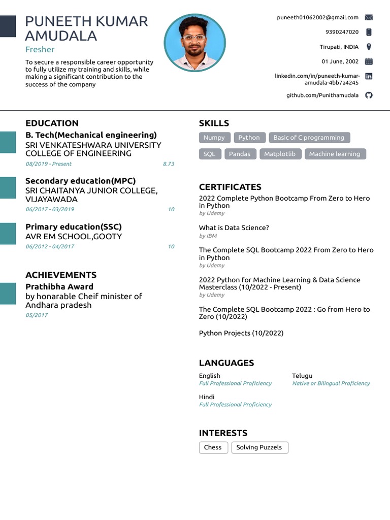 Puneeth A Resume | PDF | Computing | Computer Science
