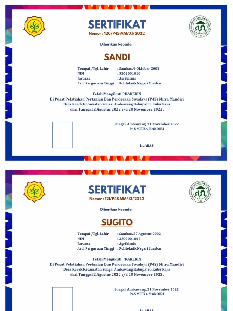 Format Sertifikat p4s Ok | PDF