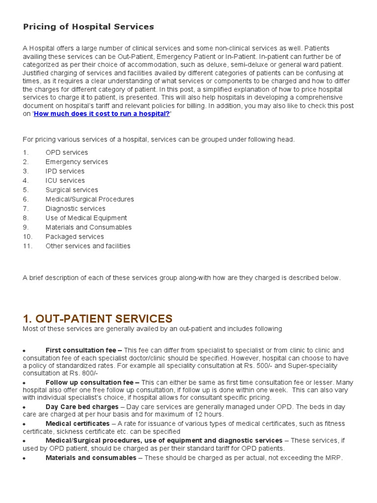 Hospital Services Pricing Breakdown | PDF | Surgery | Intensive Care Unit