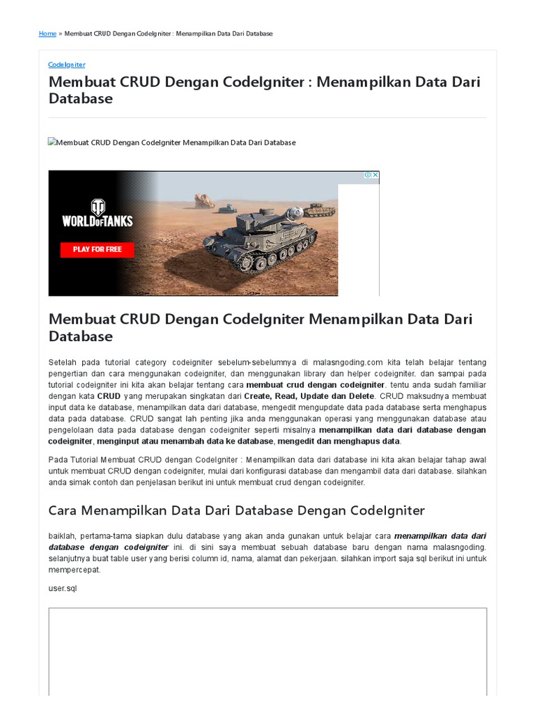 Membuat CRUD Dengan CodeIgniter - Menampilkan Data Dari Database | PDF