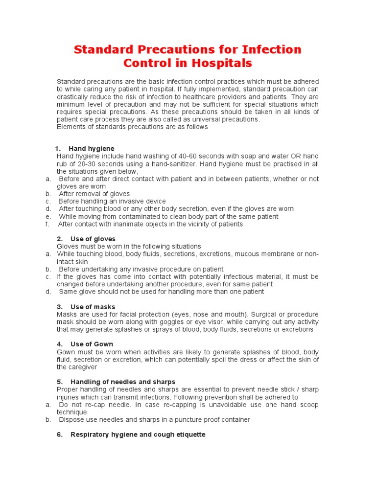 Checklist of Standard Precautions For Infection Control in Hospitals | PDF | Hygiene | Medical ...