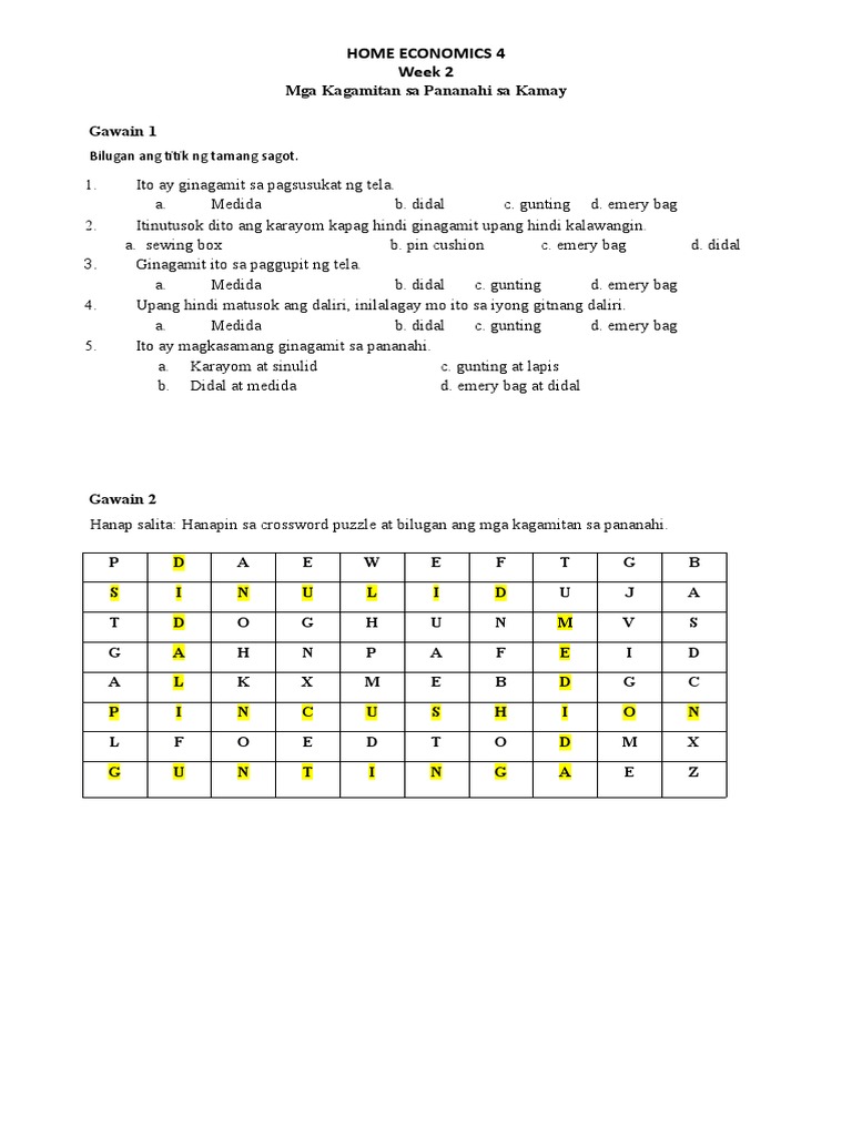 Gawain 1_Mga Kagamitan Sa Pananahi Sa Kamay | PDF
