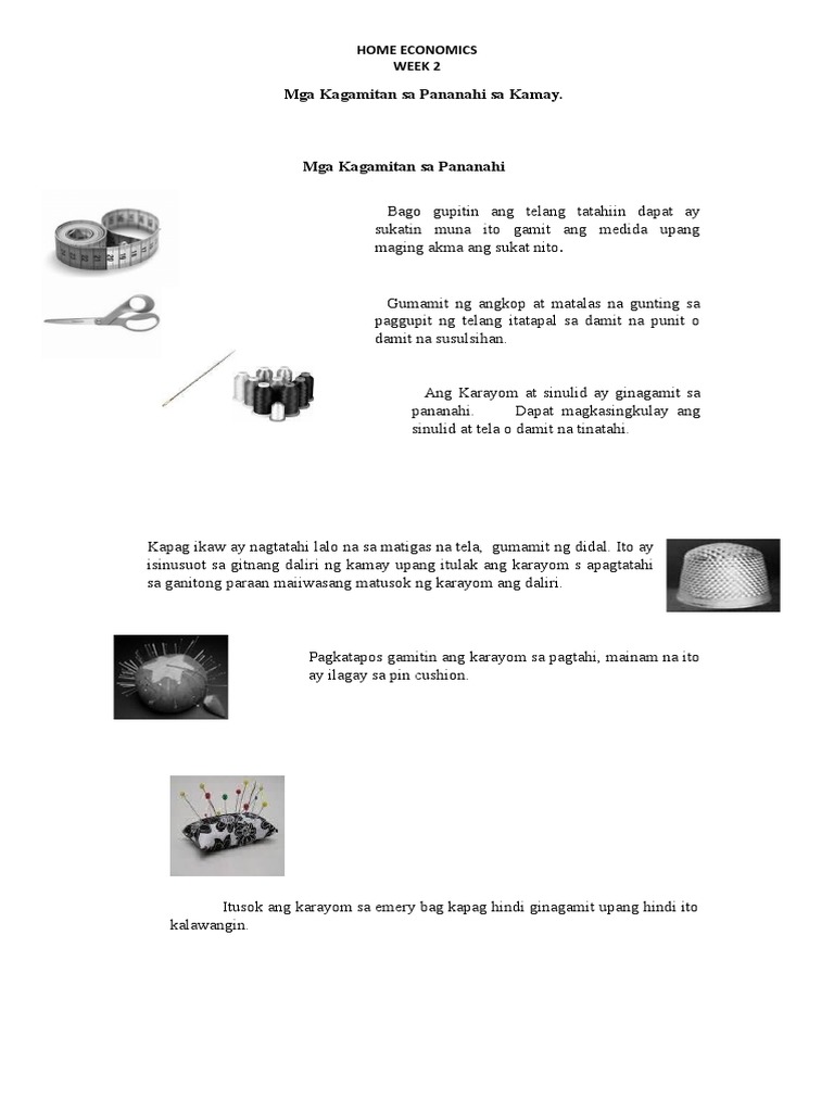 Lecture 2 - Mga Kagamitan Sa Pananahi Sa Kamay | PDF